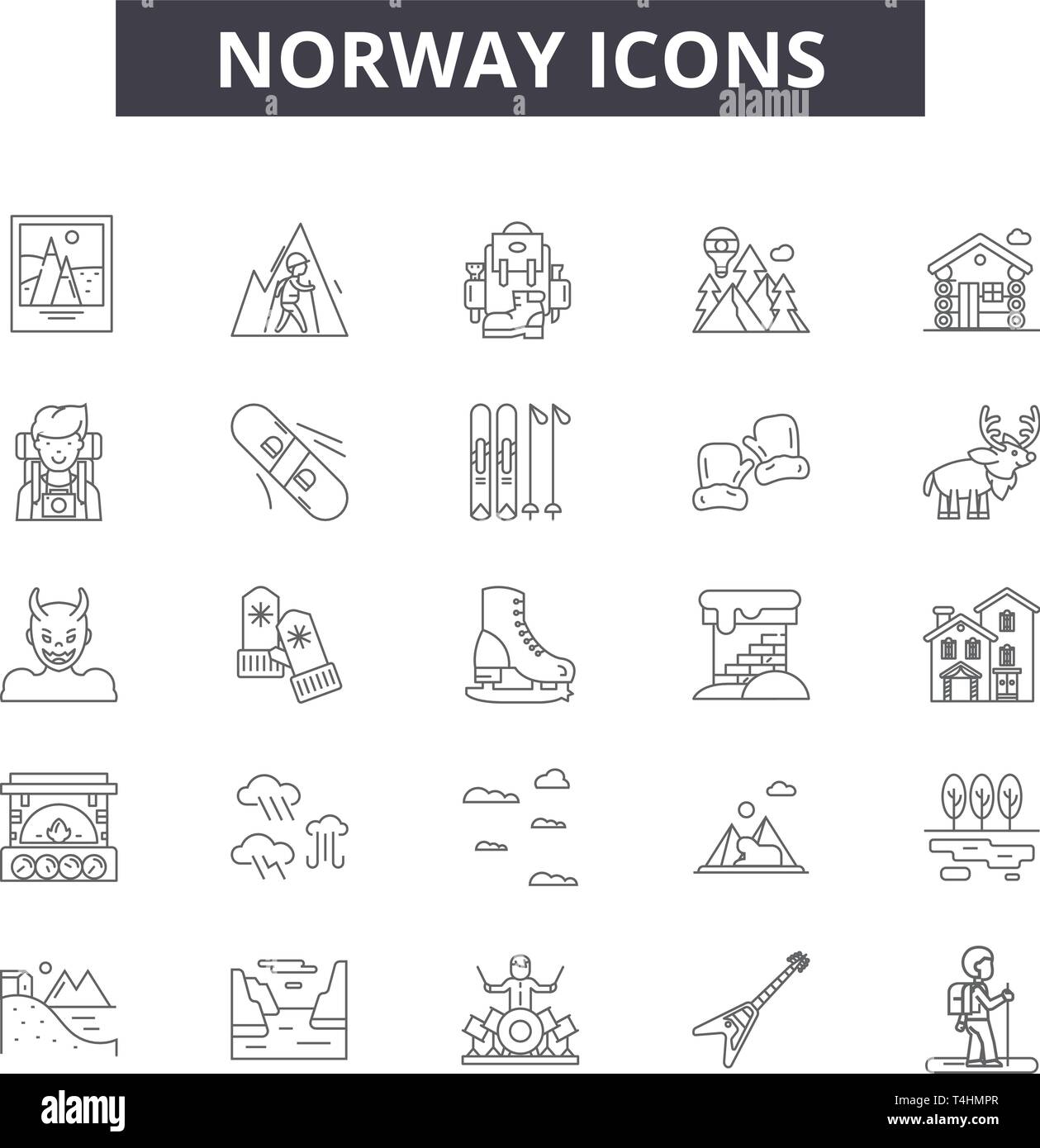 Norway line icons, signs set, vector. Norway outline concept ...