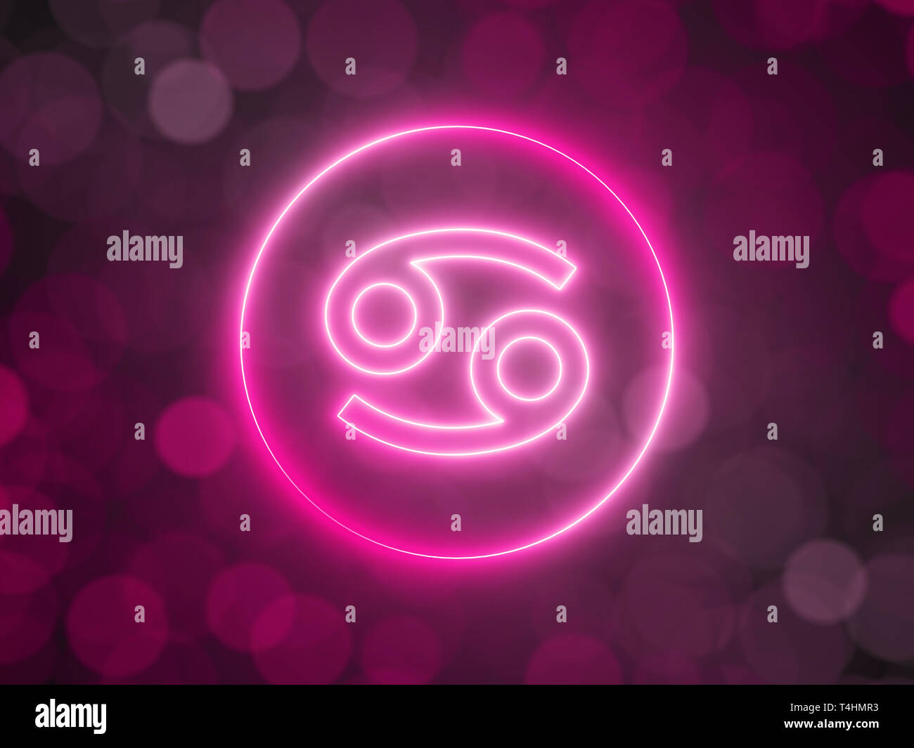 glowing neon sign of Cancer with blurred bokeh background. 3d ...