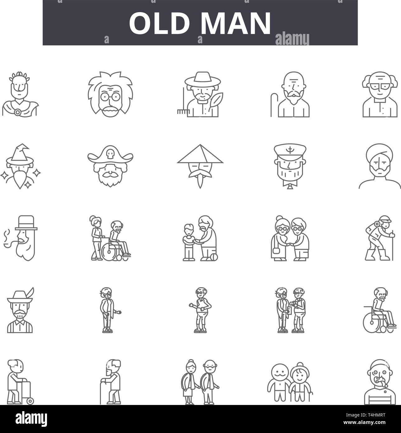 Old man line icons, signs set, vector. Old man outline concept ...
