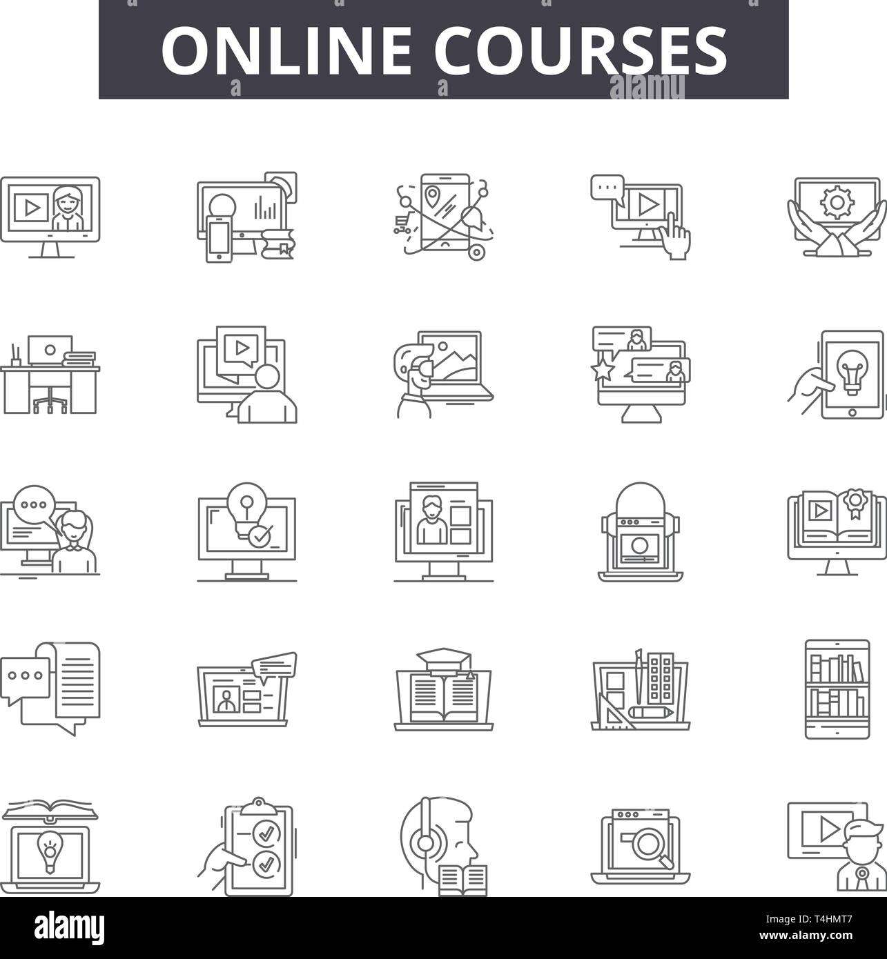 Online courses line icons, signs set, vector. Online courses outline ...