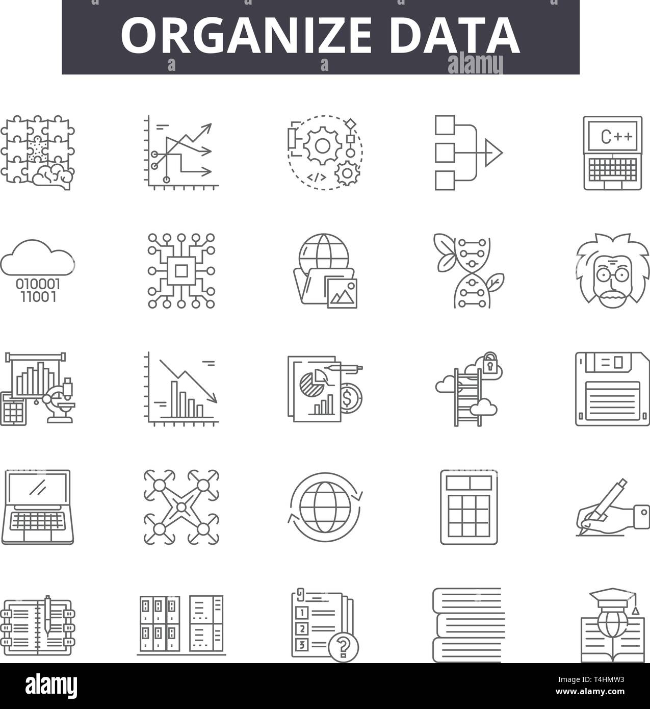 Organize data line icons, signs set, vector. Organize data outline ...