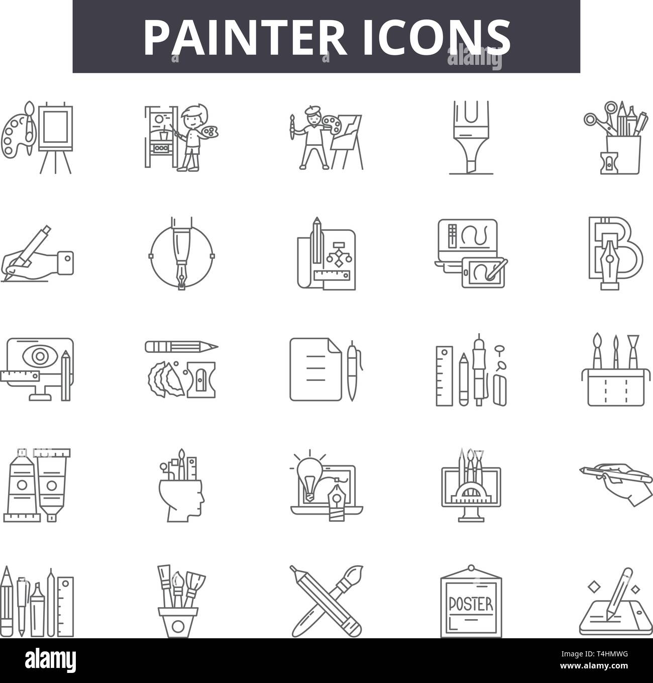 Painter line icons, signs set, vector. Painter outline concept ...