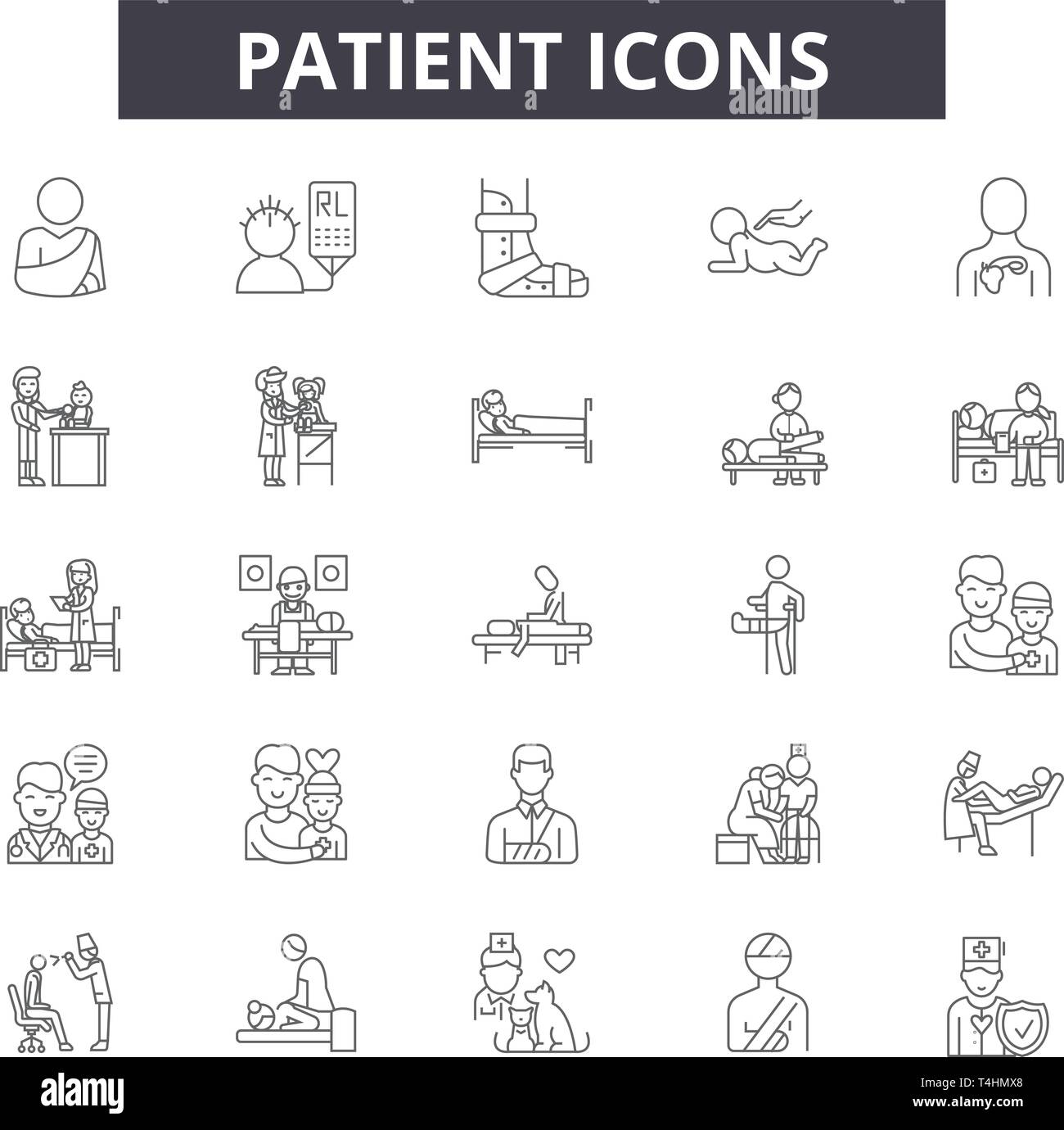 Patient line icons, signs set, vector. Patient outline concept ...