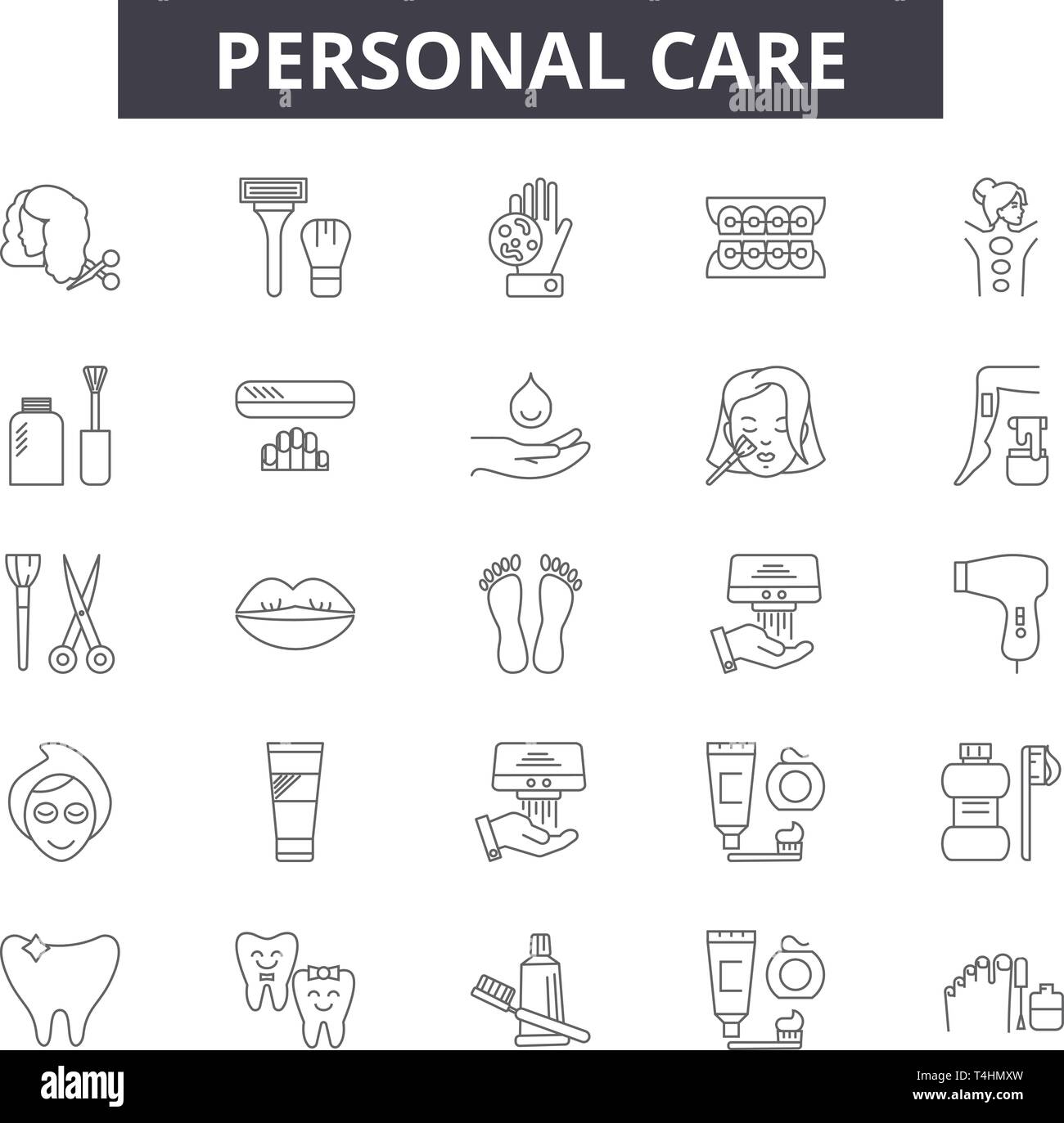 Personal care line icons, signs set, vector. Personal care outline ...