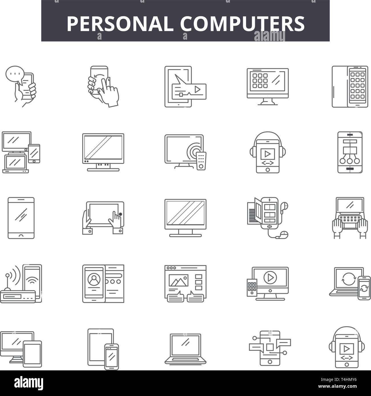 Personal computers line icons, signs set, vector. Personal computers ...