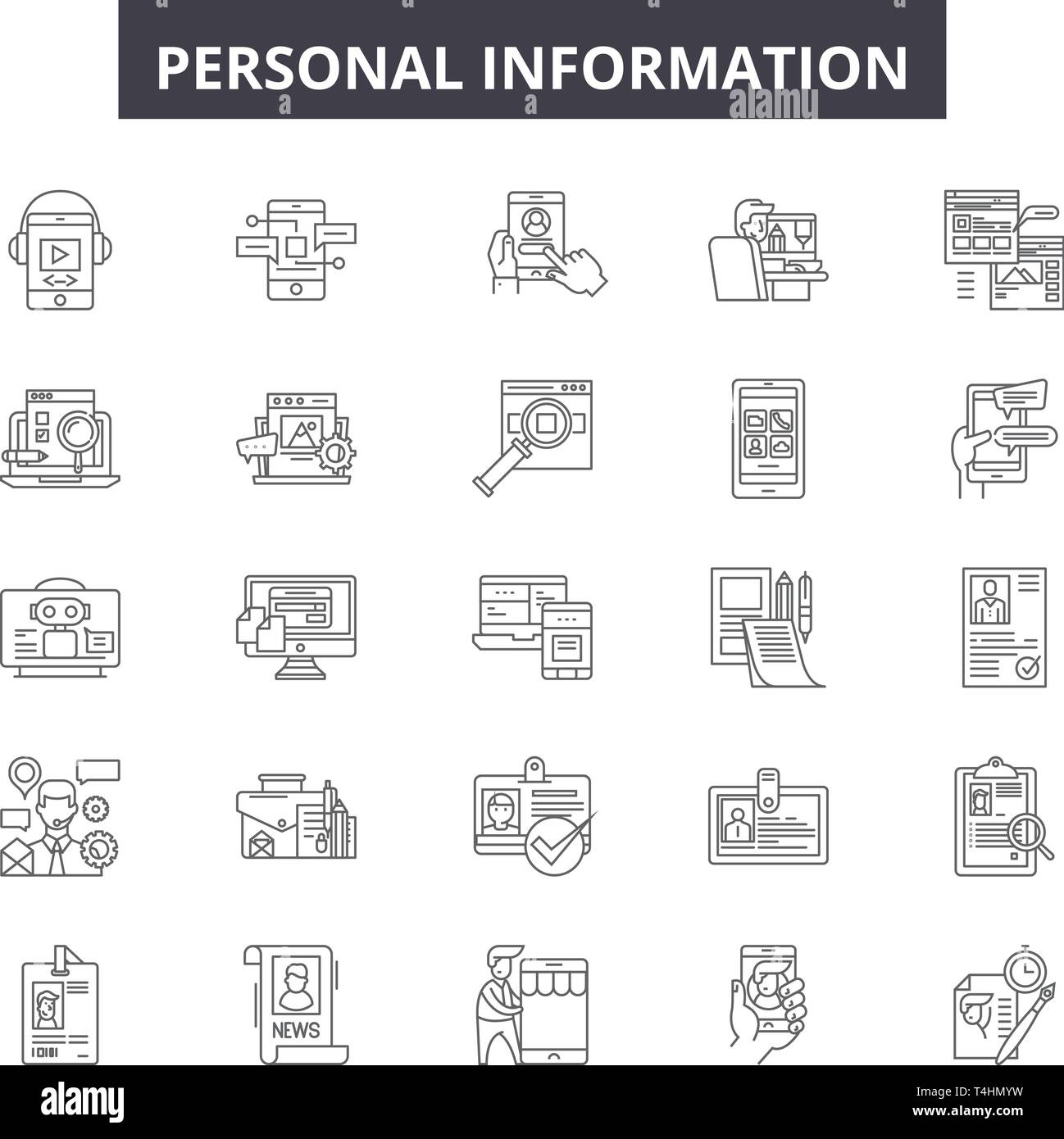 Personal information line icons, signs set, vector. Personal ...