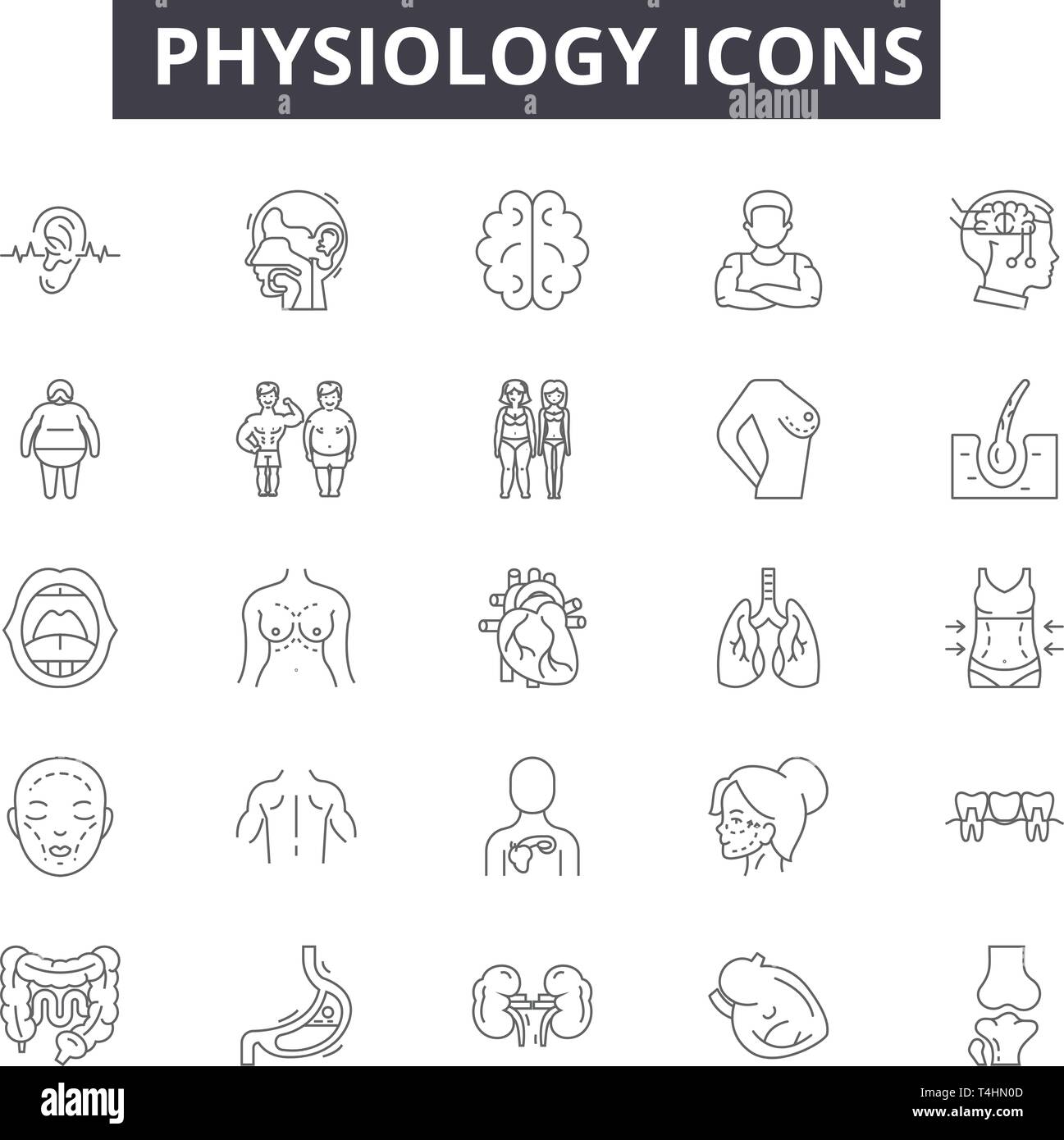 Physiology line icons, signs set, vector. Physiology outline concept ...