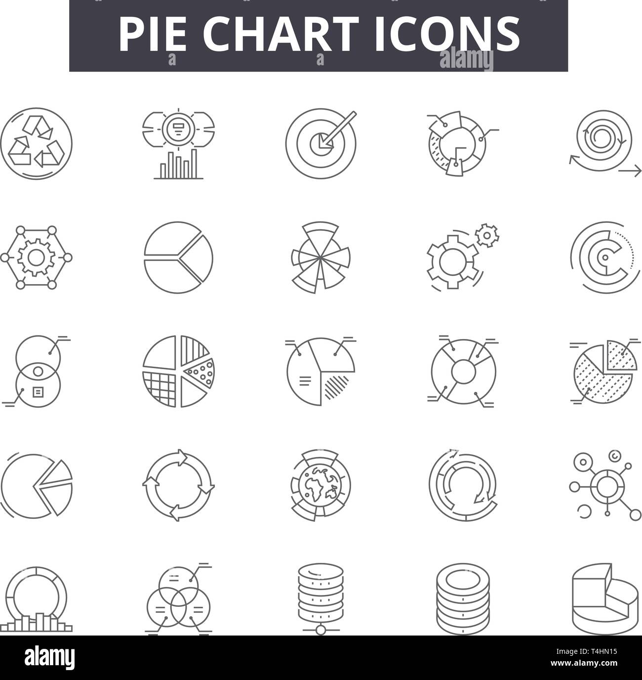 Pie chart line icons, signs set, vector. Pie chart outline concept ...