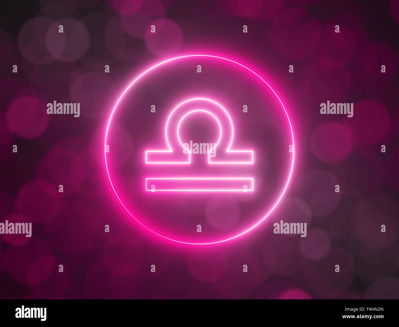 glowing neon sign of Libra with blurred bokeh background. 3d ...