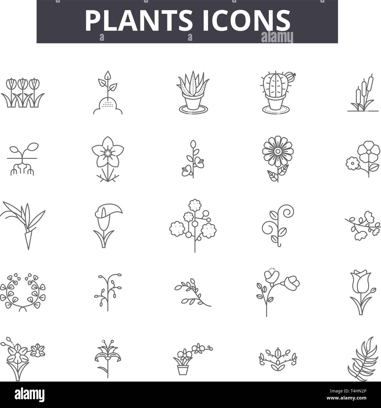 Plants line icons, signs set, vector. Plants outline concept ...