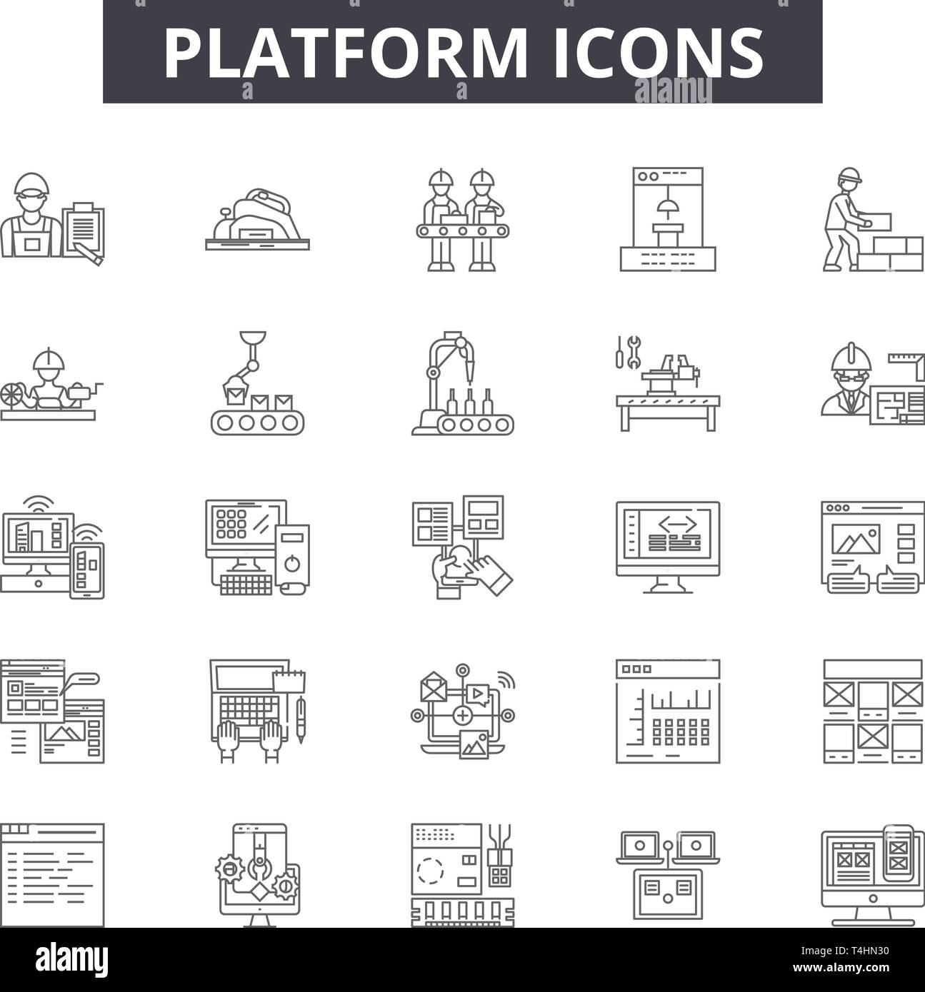 Platform line icons, signs set, vector. Platform outline concept ...