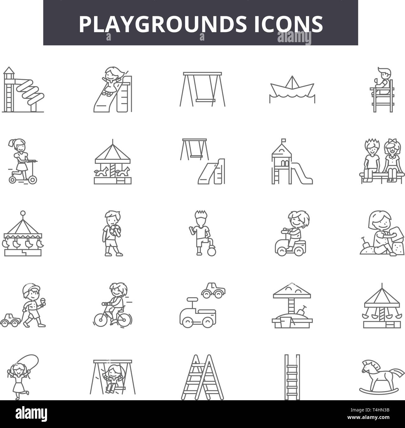 Playgrounds line icons, signs set, vector. Playgrounds outline concept ...