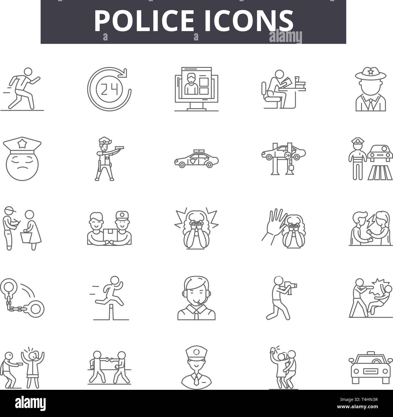 Police line icons, signs set, vector. Police outline concept ...
