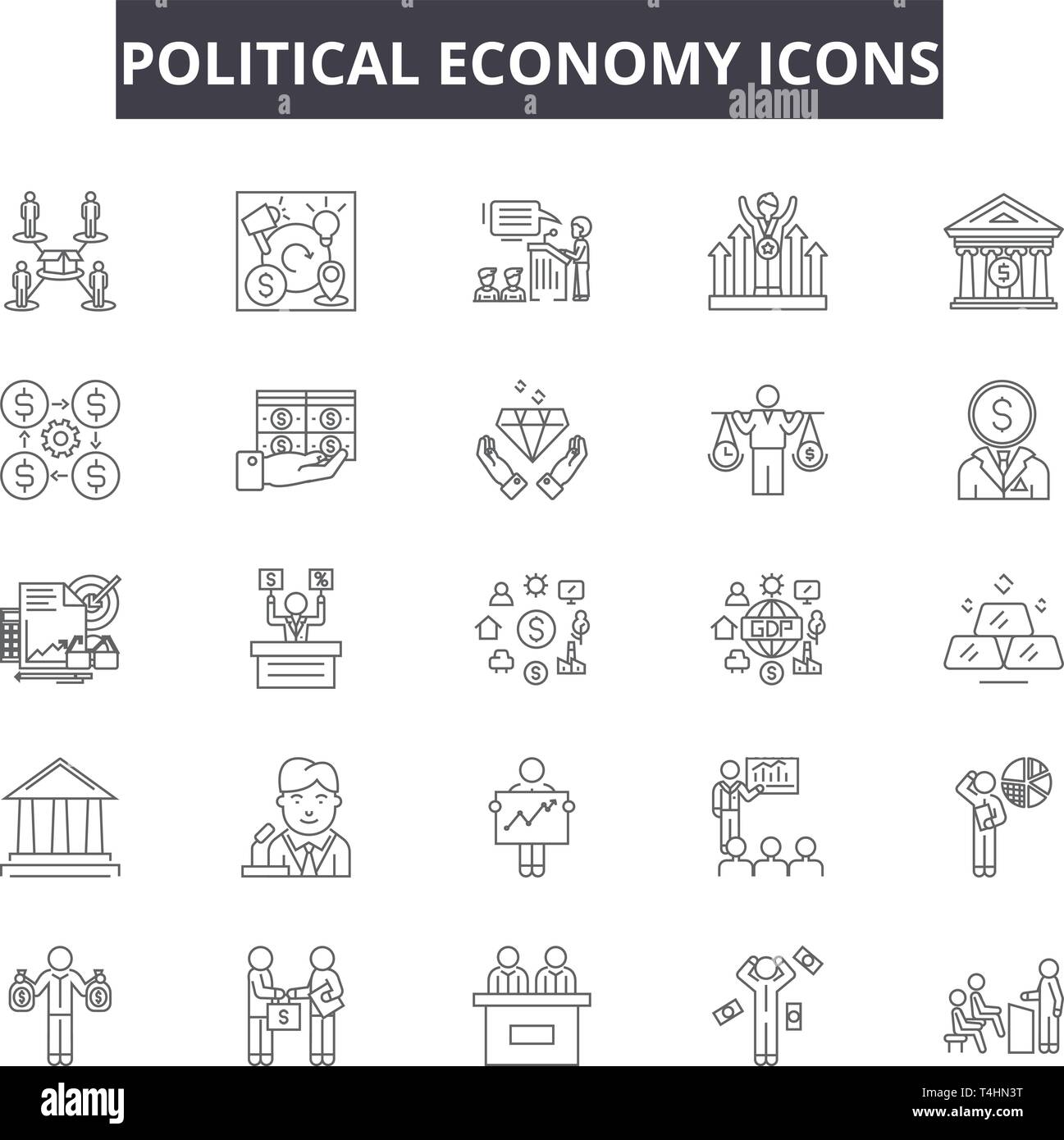 Political economy line icons, signs set, vector. Political economy ...