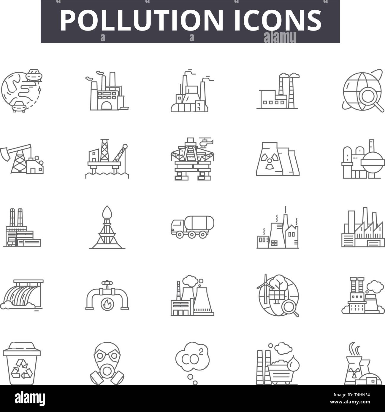 Pollution line icons, signs set, vector. Pollution outline concept ...