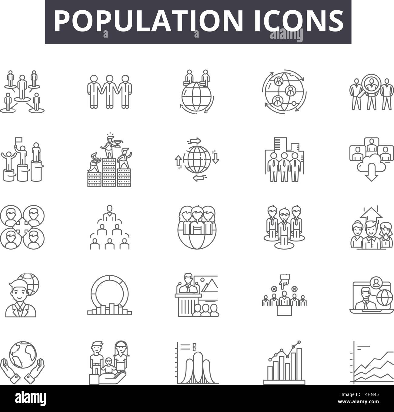 Population line icons, signs set, vector. Population outline concept ...