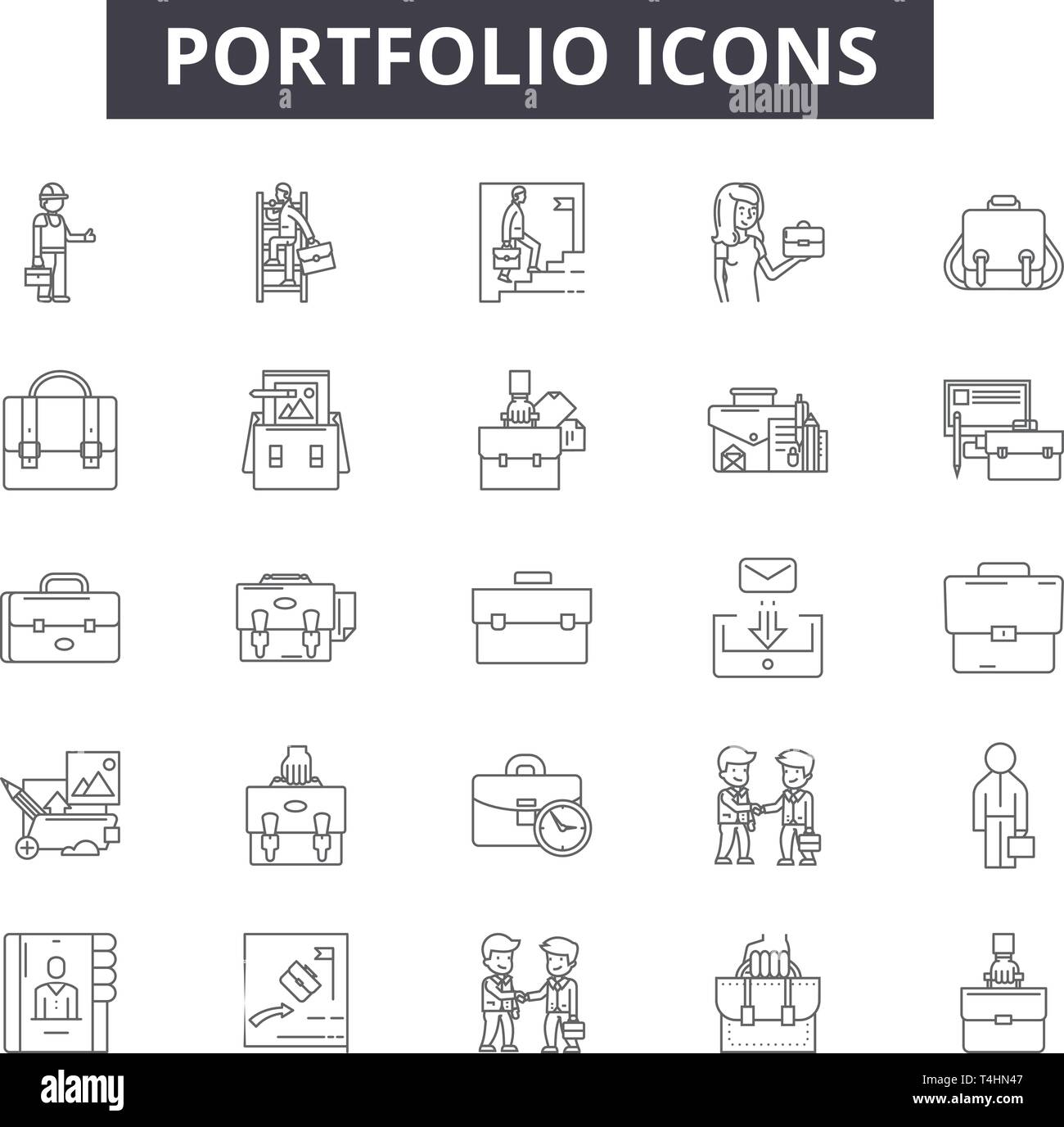 Portfolio line icons, signs set, vector. Portfolio outline concept ...