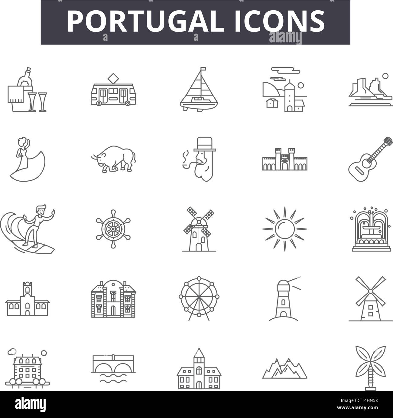 Portugal line icons, signs set, vector. Portugal outline concept ...