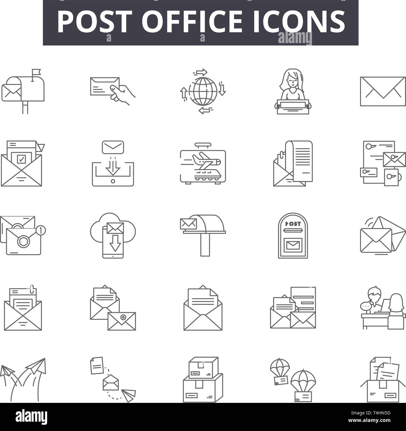 Post office line icons, signs set, vector. Post office outline concept ...