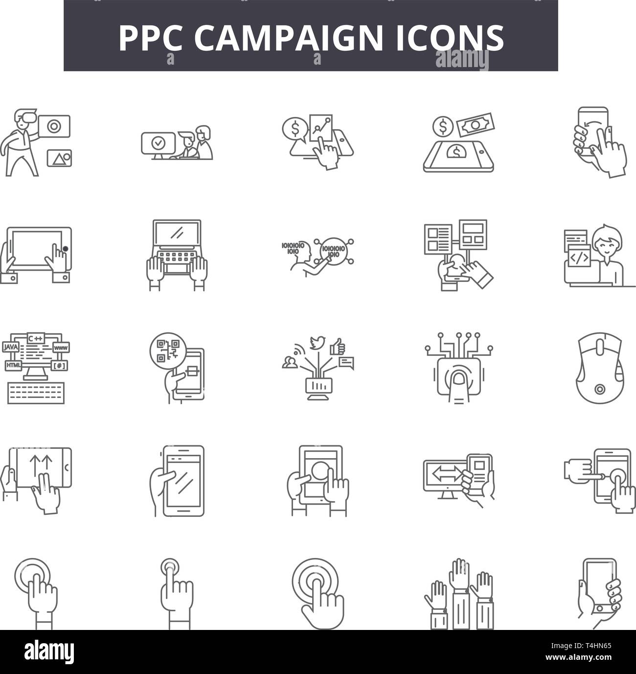 Ppc campaign line icons, signs set, vector. Ppc campaign outline ...