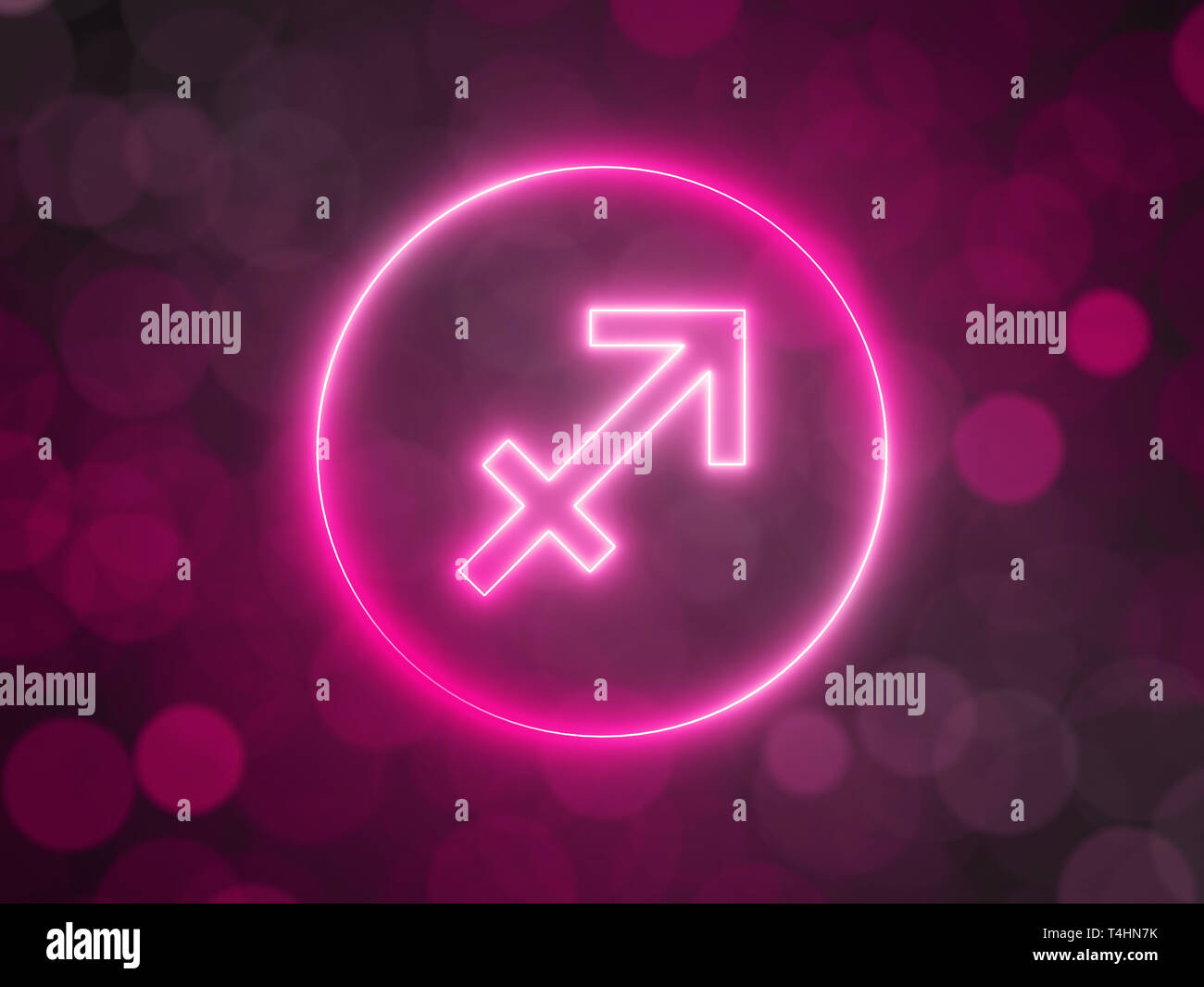 glowing neon sign of Sagittarius with blurred bokeh background. 3d ...