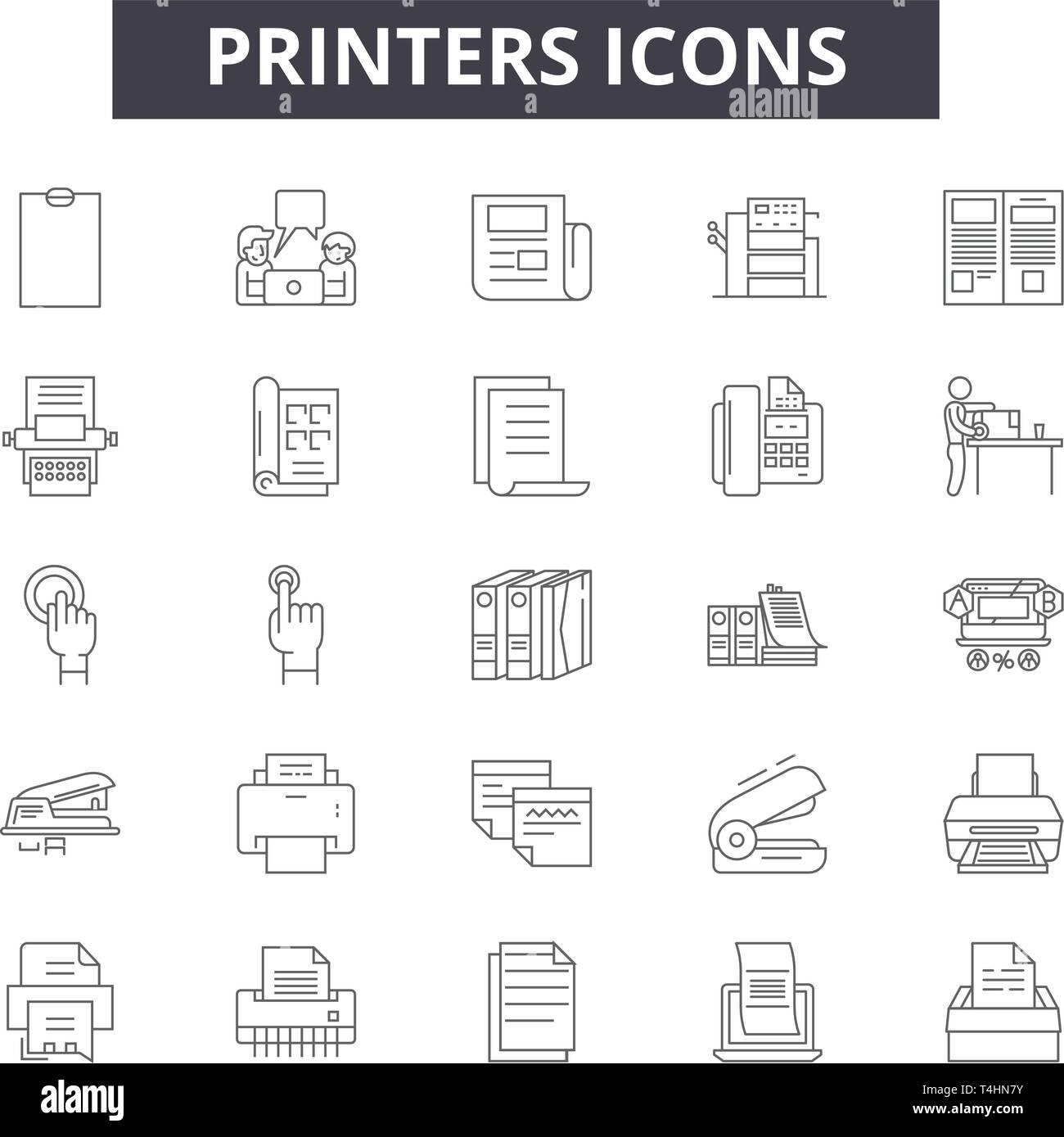 Printers line icons, signs set, vector. Printers outline concept ...