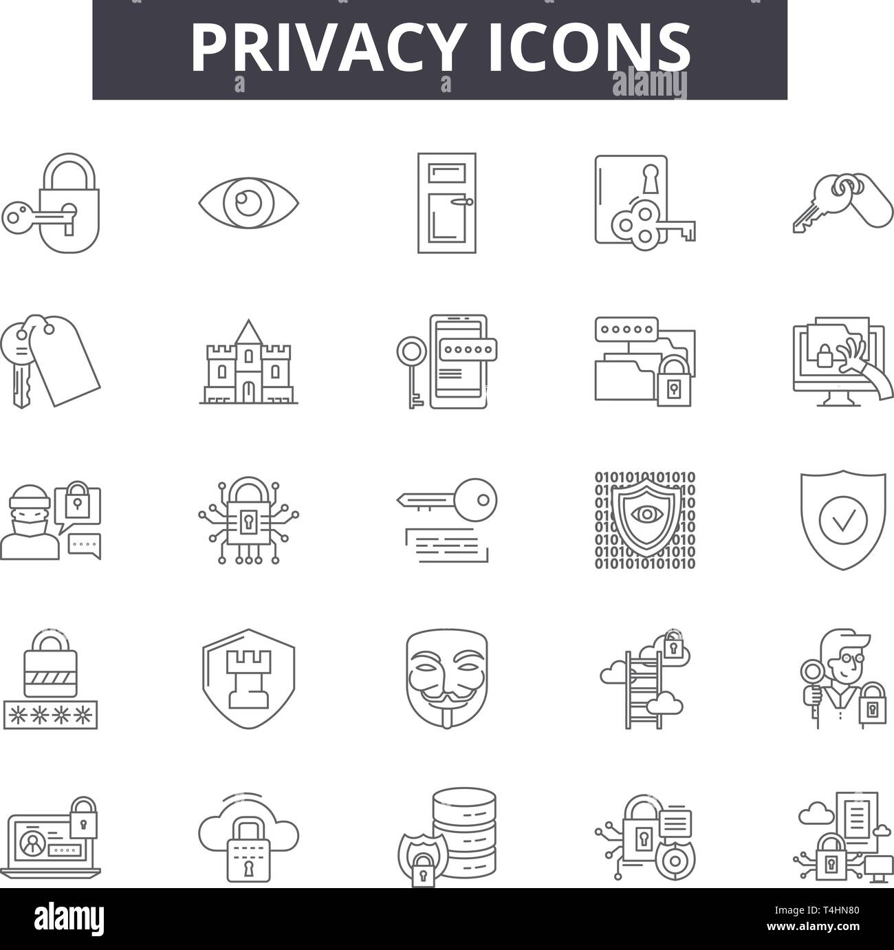 Privacy line icons, signs set, vector. Privacy outline concept ...