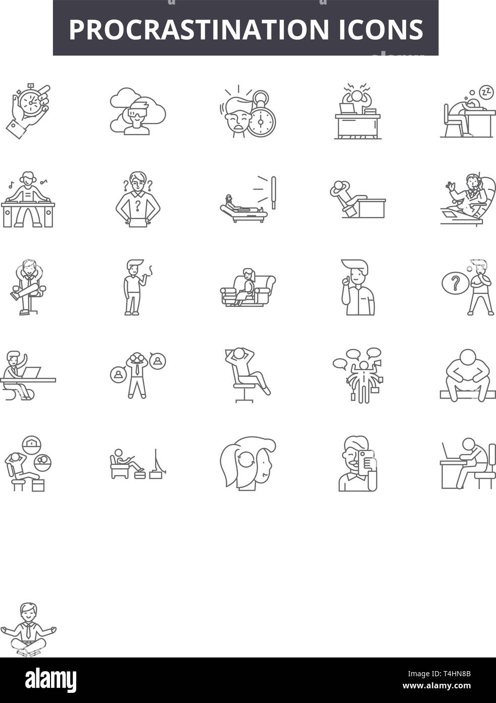 Procrastination line icons, signs set, vector. Procrastination outline ...