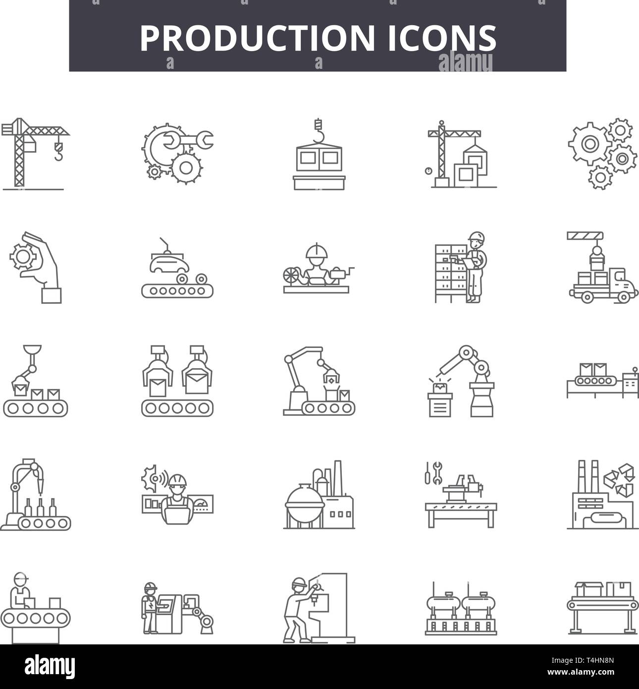 Production line icons, signs set, vector. Production outline concept ...