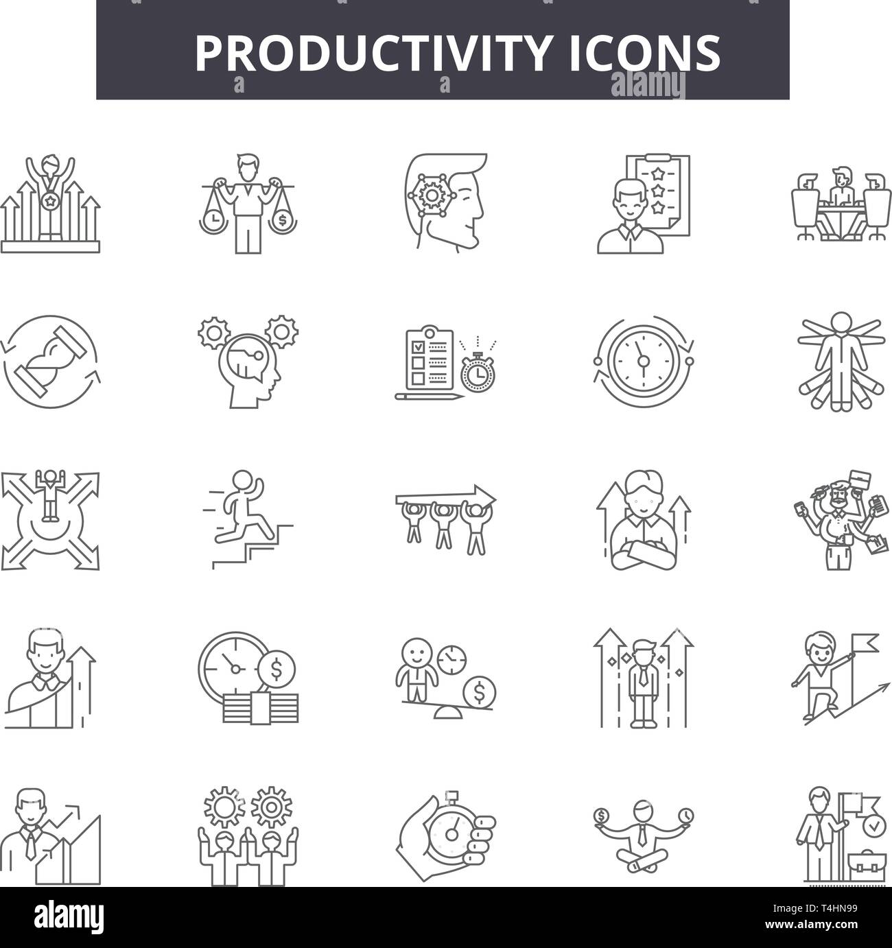 Productivity line icons, signs set, vector. Productivity outline ...