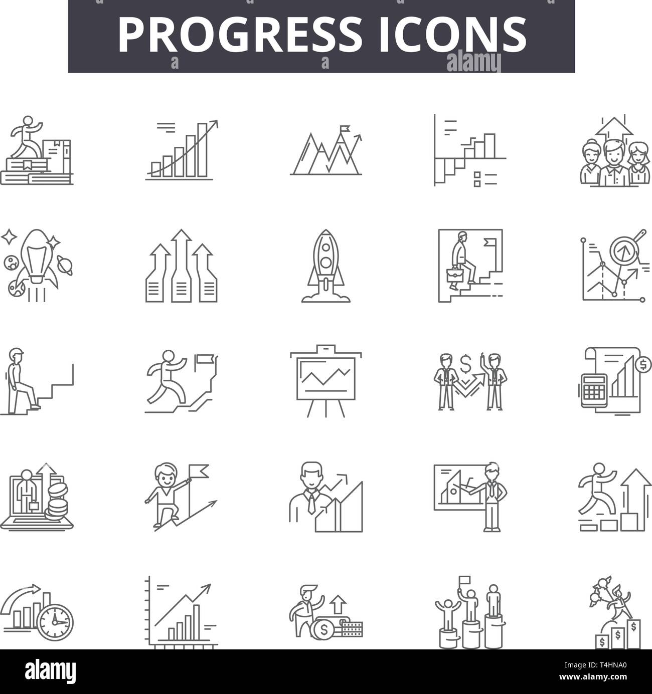 Progress line icons, signs set, vector. Progress outline concept ...