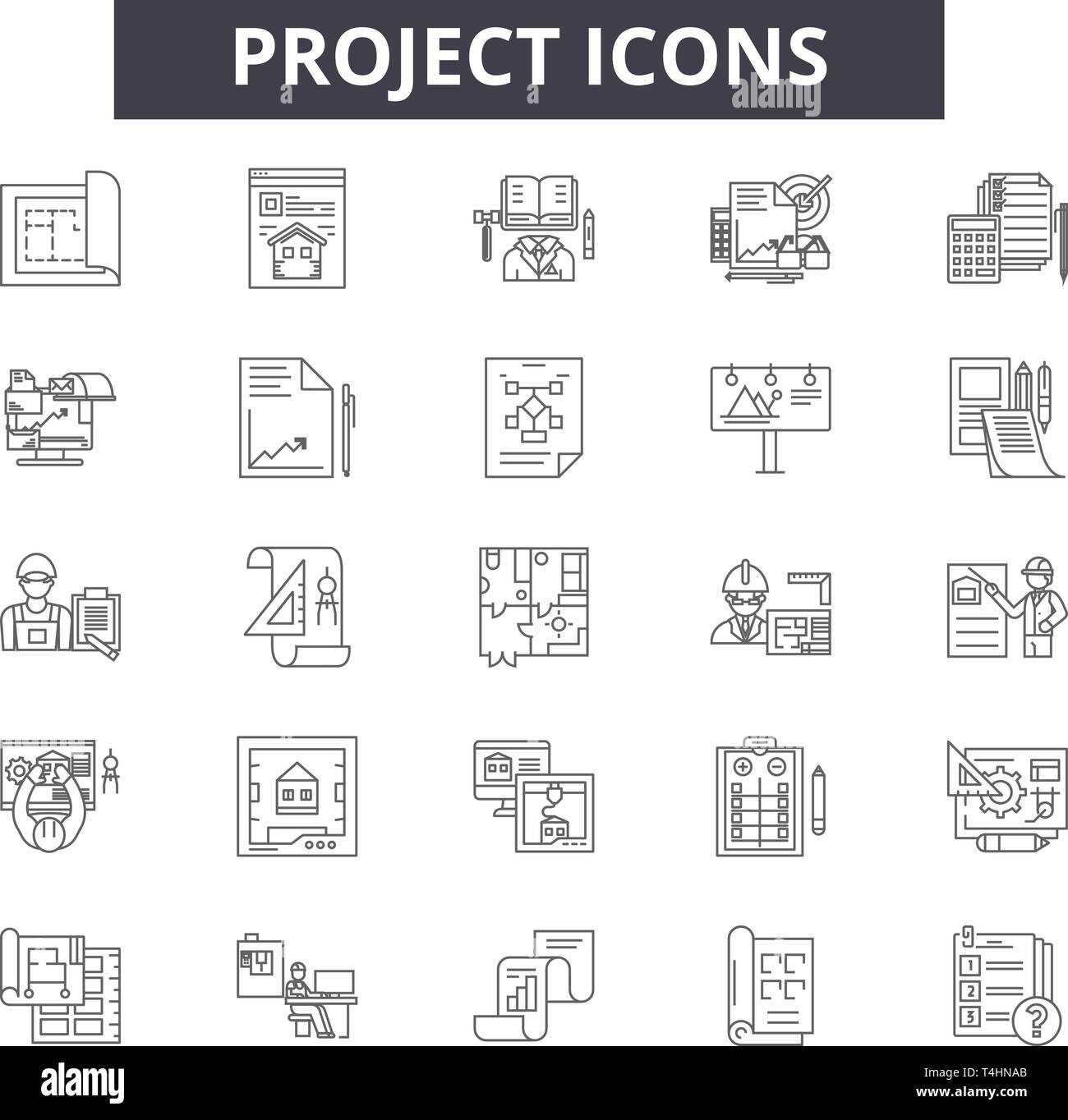 Project line icons, signs set, vector. Project outline concept ...