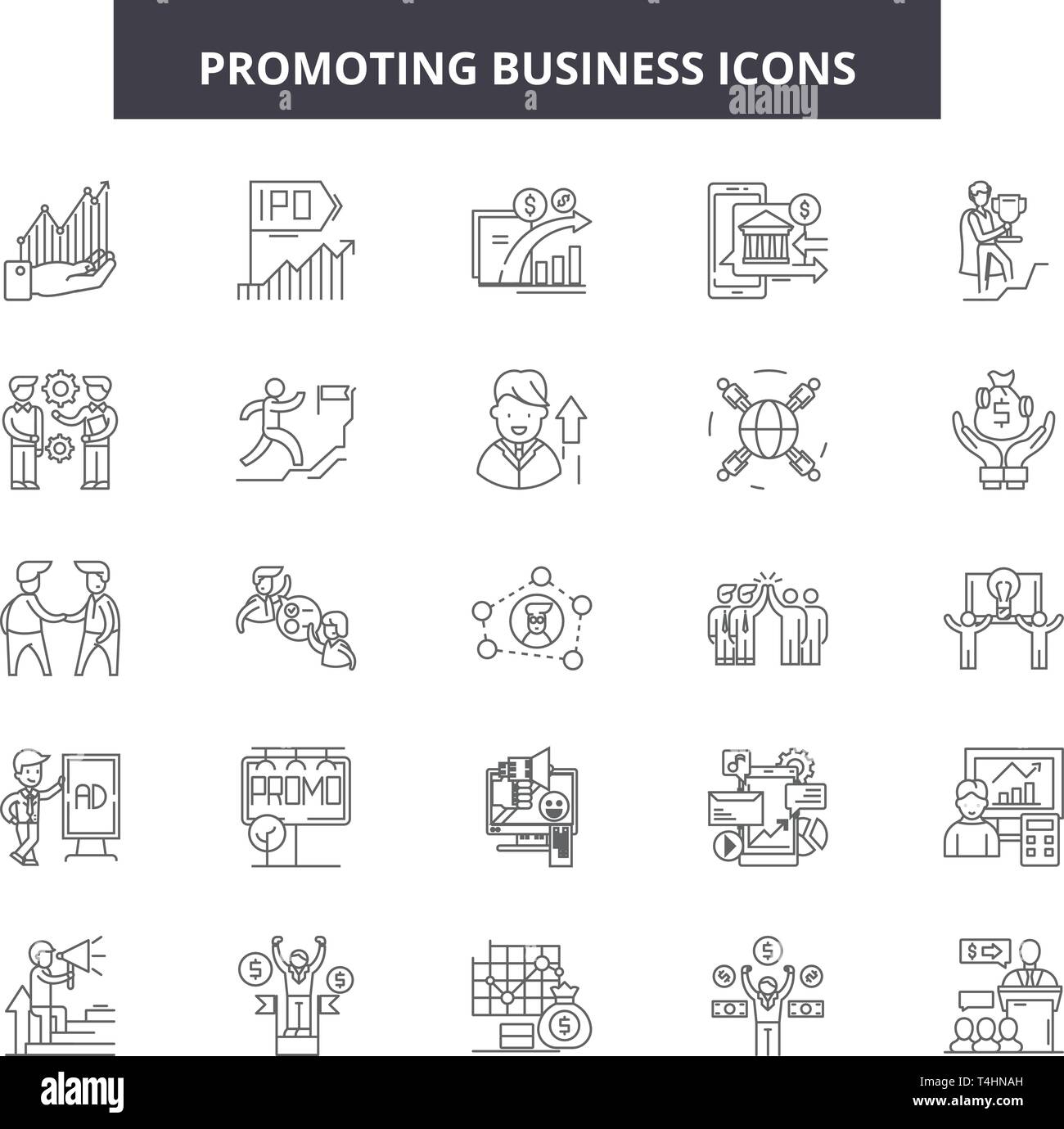Promoting buisness line icons, signs set, vector. Promoting buisness ...
