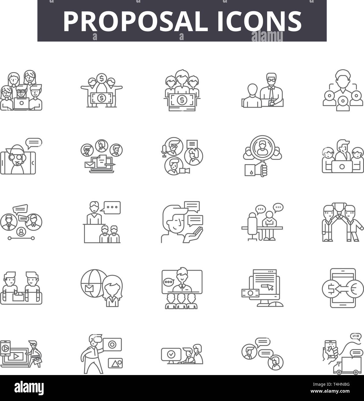 Proposal line icons, signs set, vector. Proposal outline concept ...