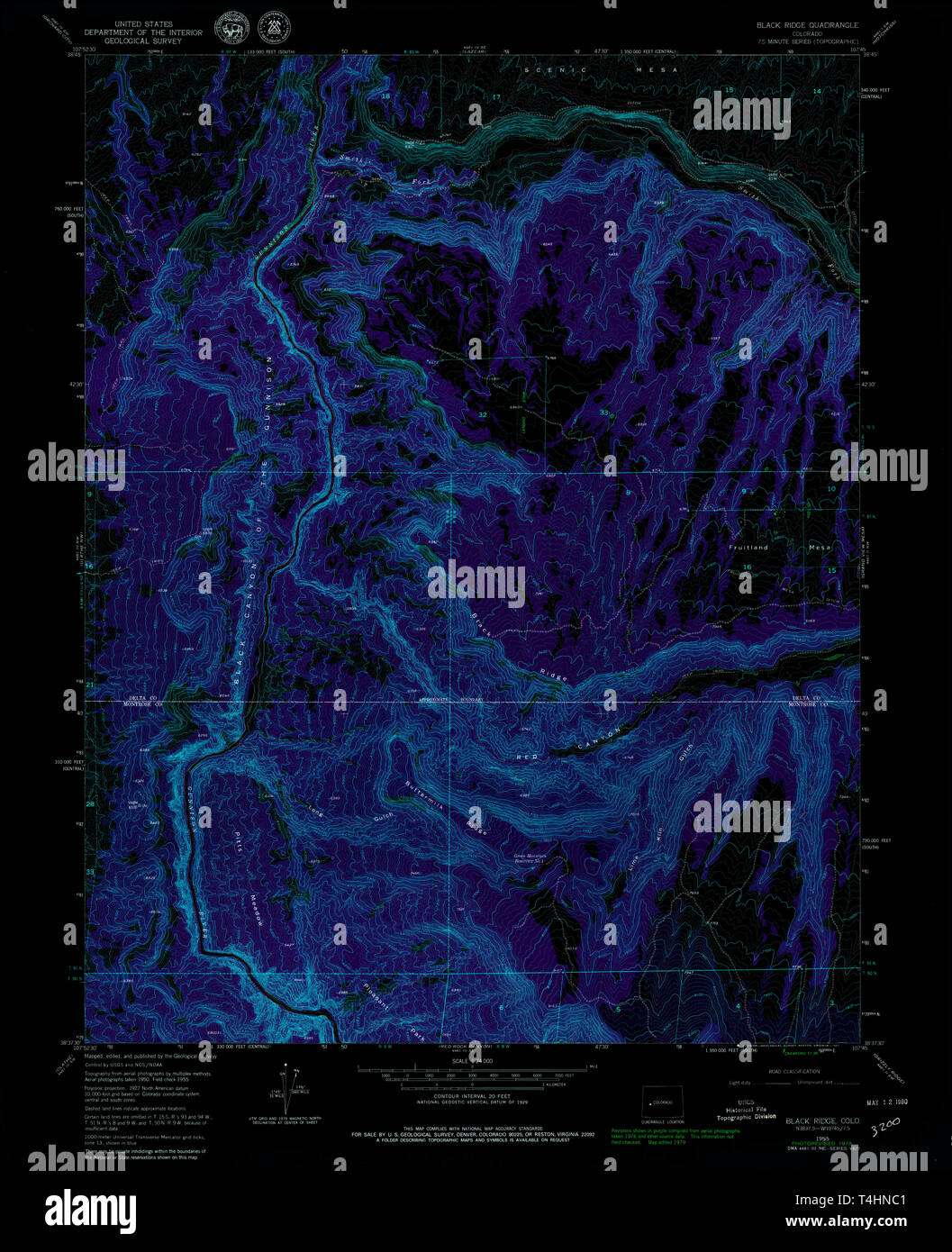 USGS TOPO Map Colorado CO Black Ridge 232299 1955 24000 Inverted ...