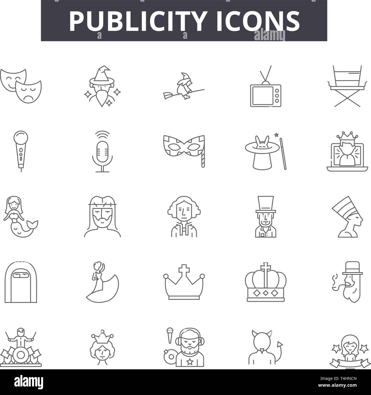 Publicity line icons, signs set, vector. Publicity outline concept ...