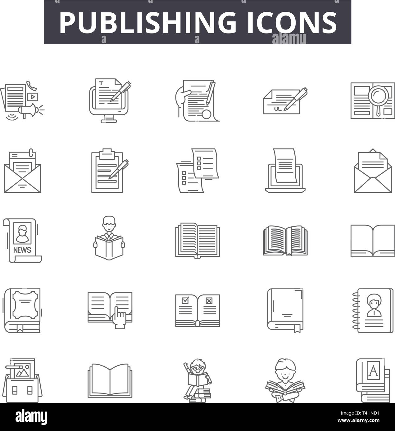 Publishing line icons, signs set, vector. Publishing outline concept ...