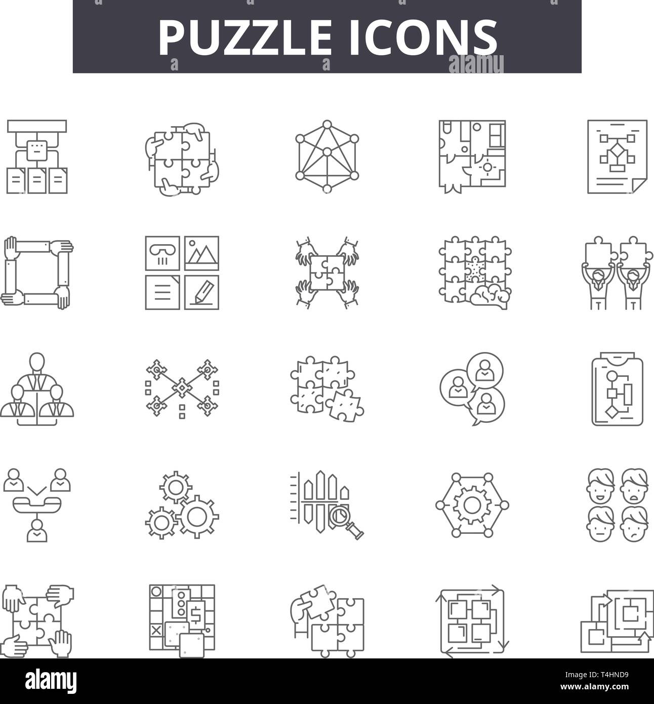 Puzzle line icons, signs set, vector. Puzzle outline concept ...