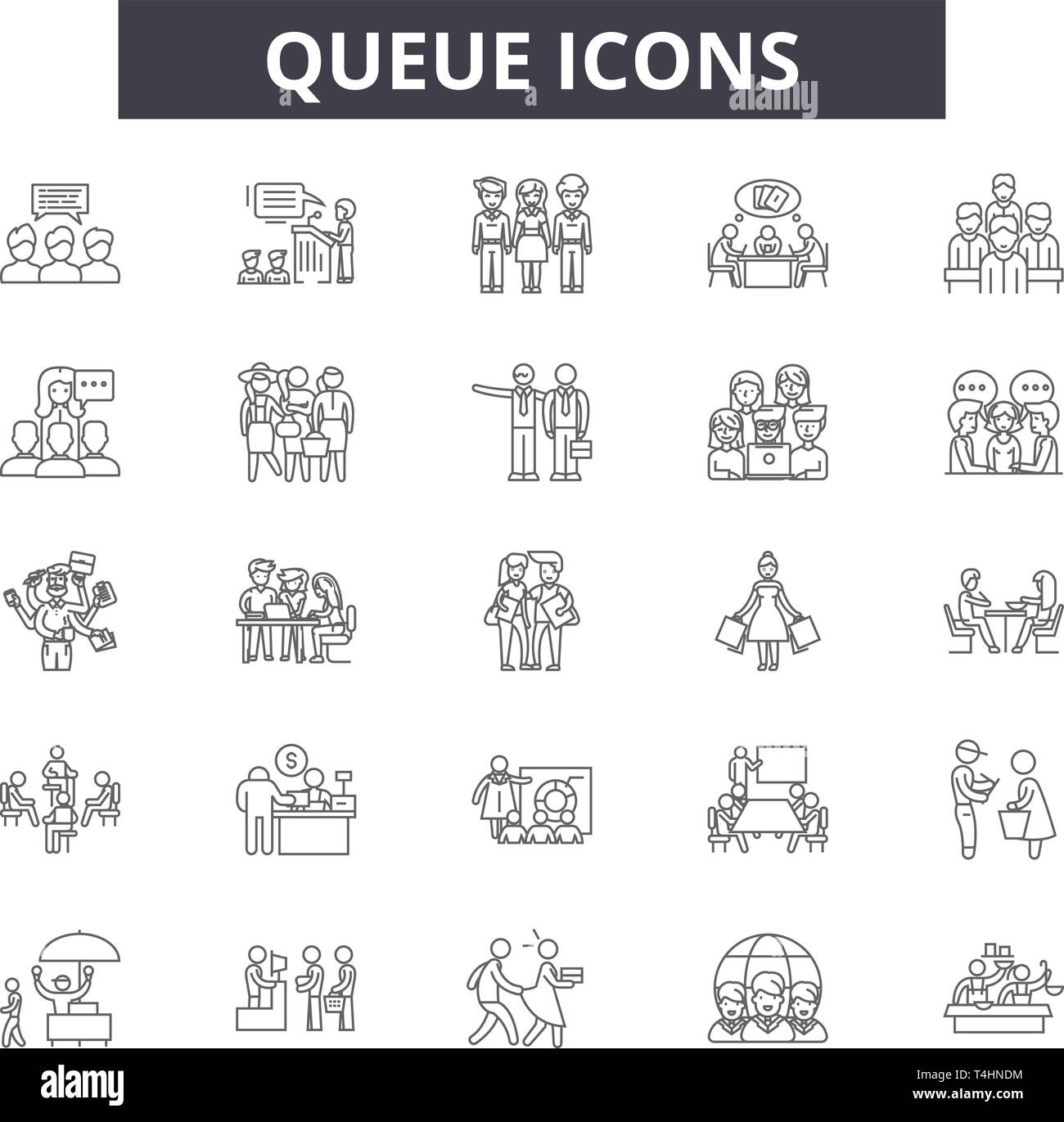 Queue line icons, signs set, vector. Queue outline concept ...