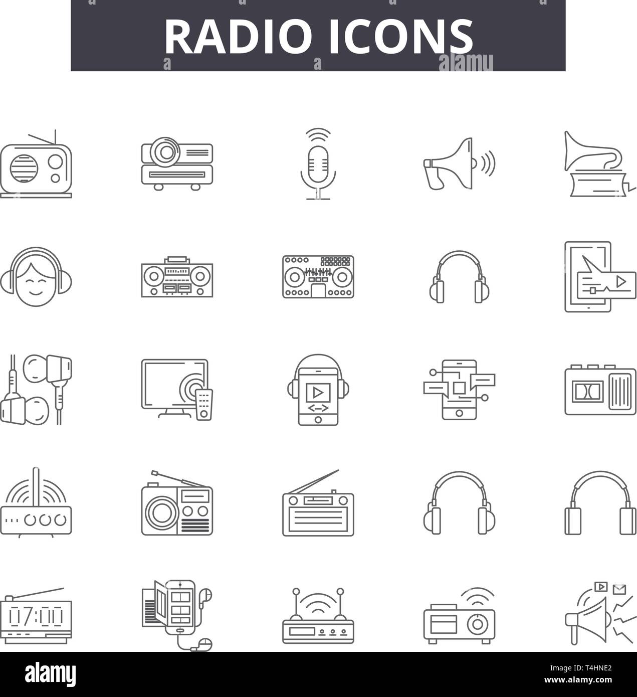 Radio line icons, signs set, vector. Radio outline concept ...