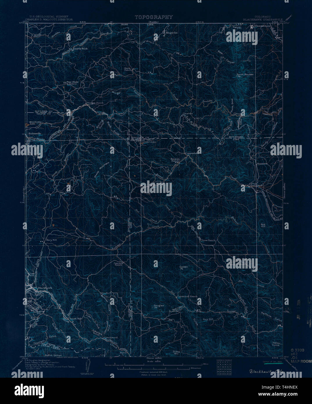 USGS TOPO Map Colorado CO Blackhawk 402322 1906 62500 Inverted ...