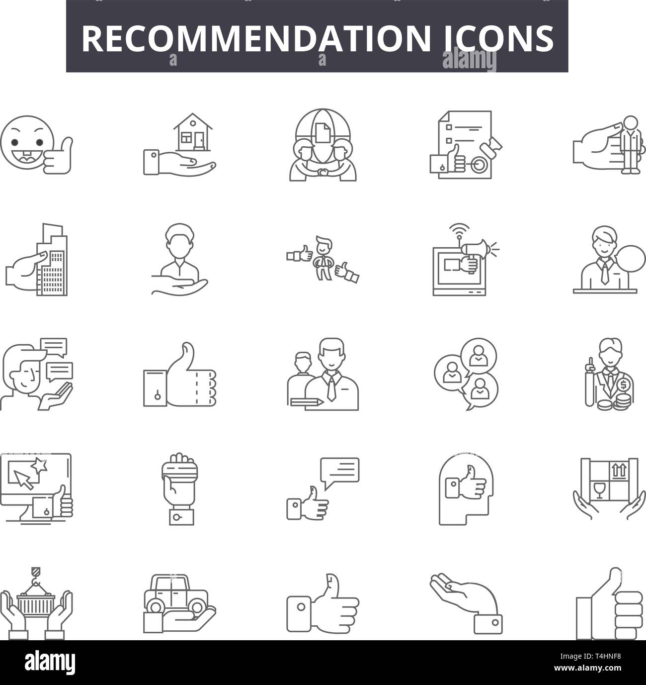 Recommendation line icons, signs set, vector. Recommendation outline ...