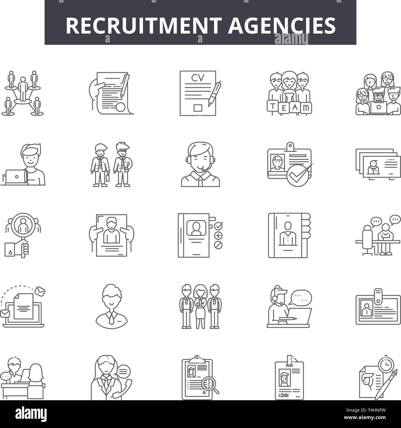 Recruitment agencies line icons, signs set, vector. Recruitment ...