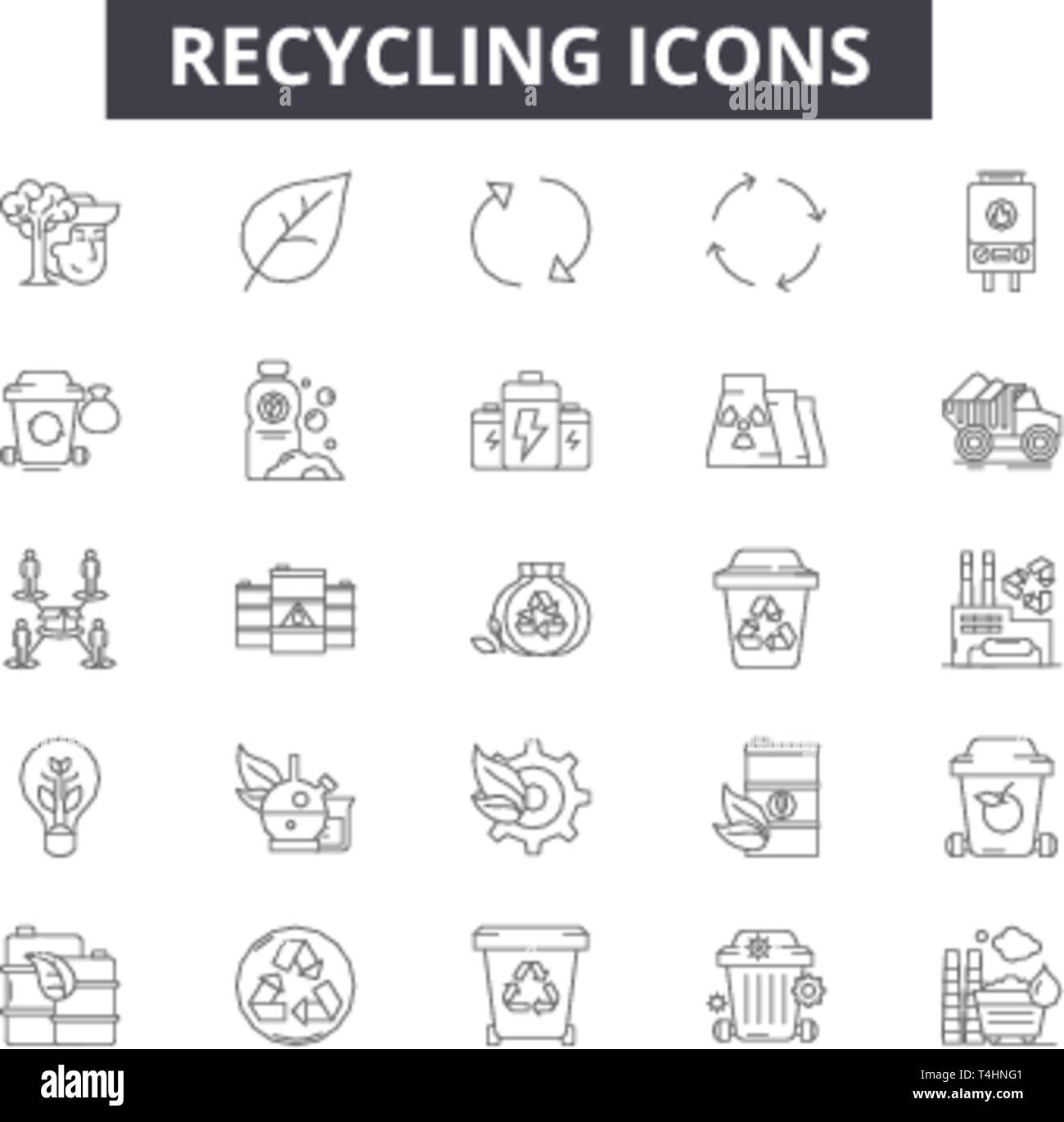 Recycling line icons, signs set, vector. Recycling outline concept ...