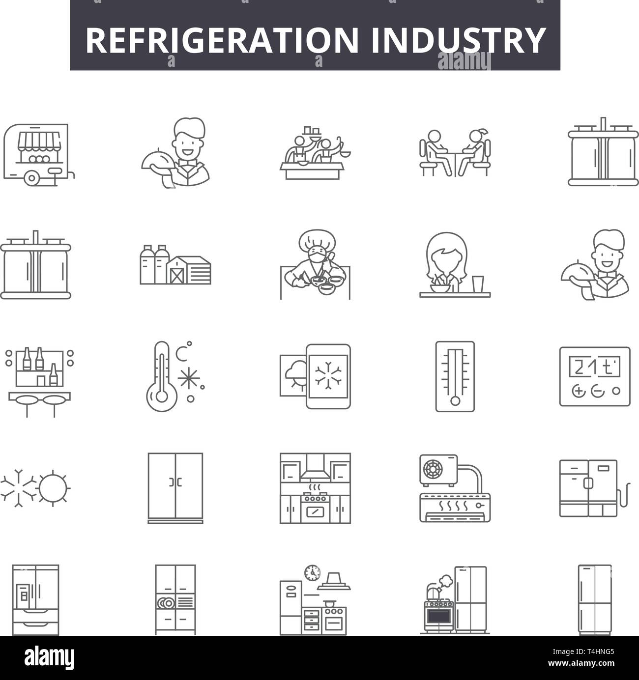 Refrigeration industry line icons, signs set, vector. Refrigeration ...