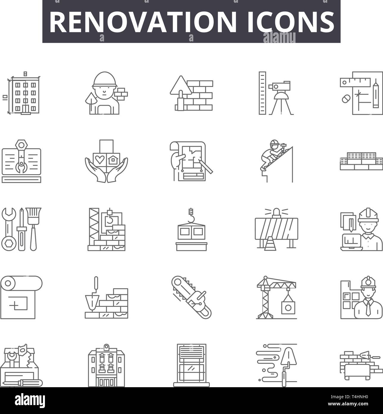 Renovation line icons, signs set, vector. Renovation outline concept ...