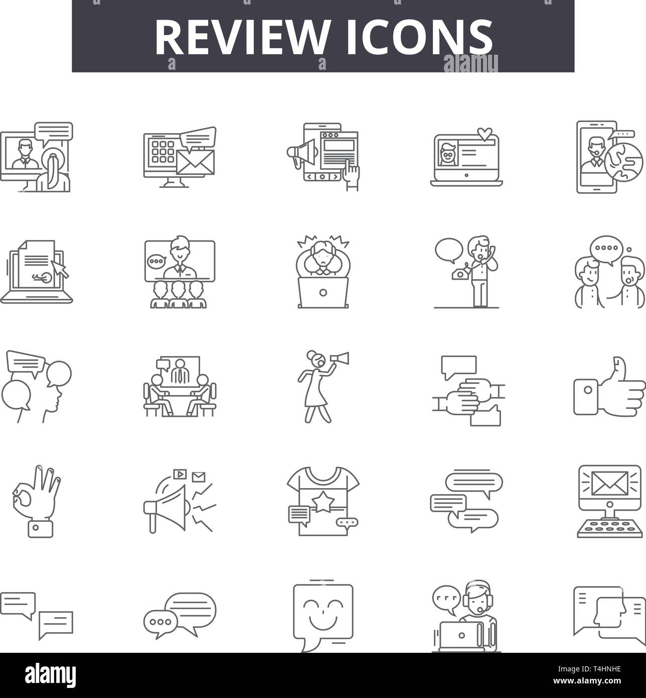 Review line icons, signs set, vector. Review outline concept ...