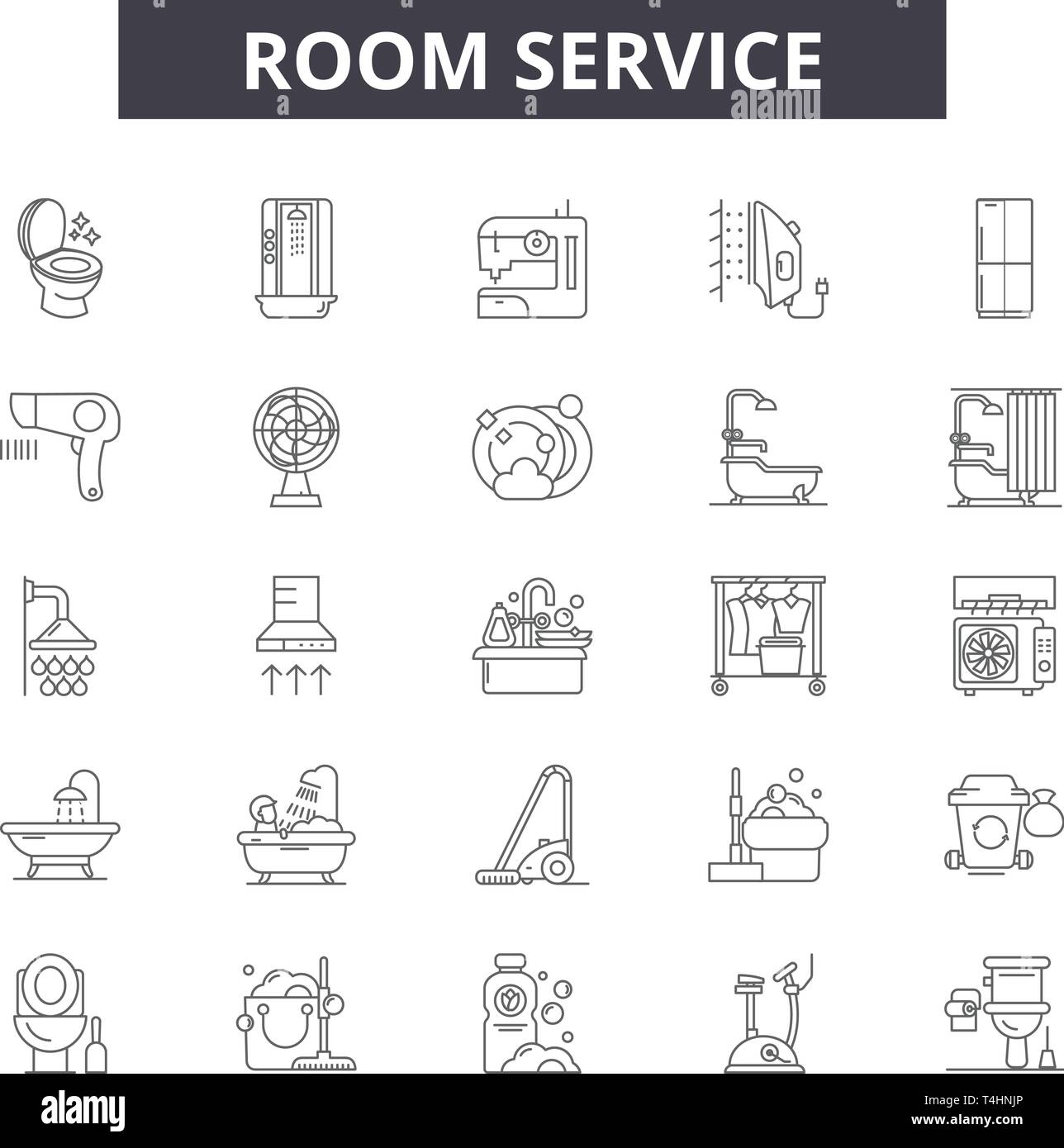 Room service line icons, signs set, vector. Room service outline ...