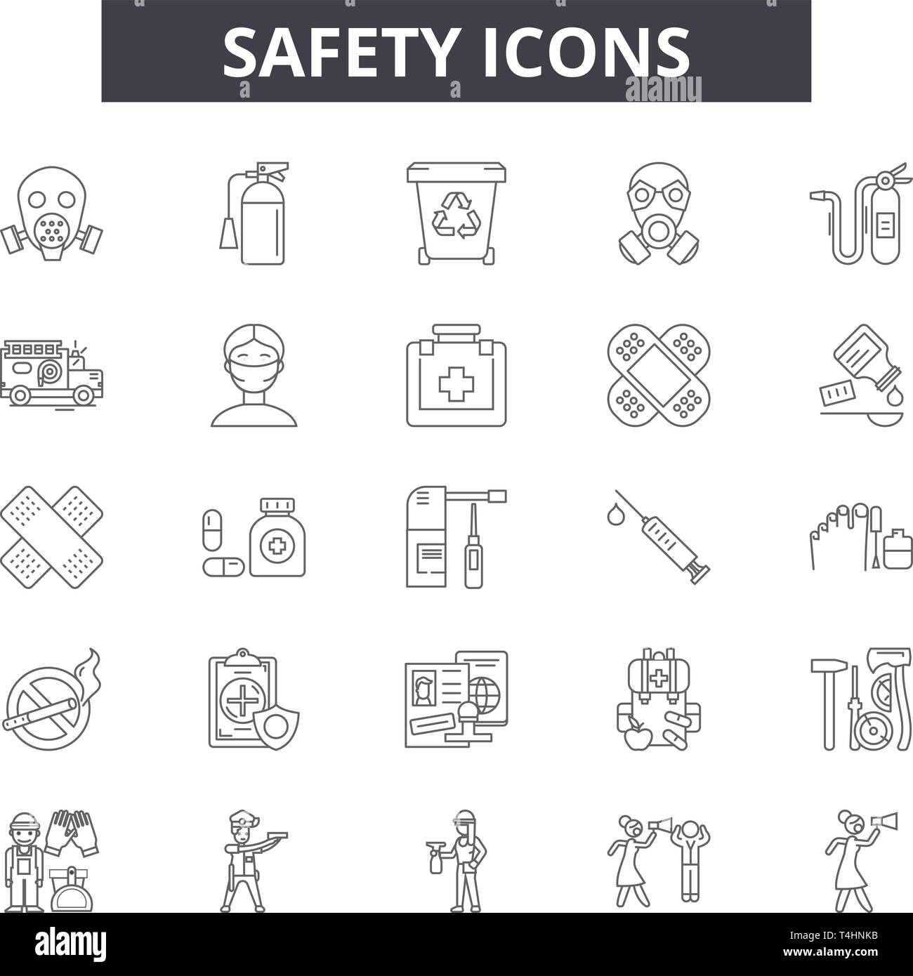 Safety line icons, signs set, vector. Safety outline concept ...