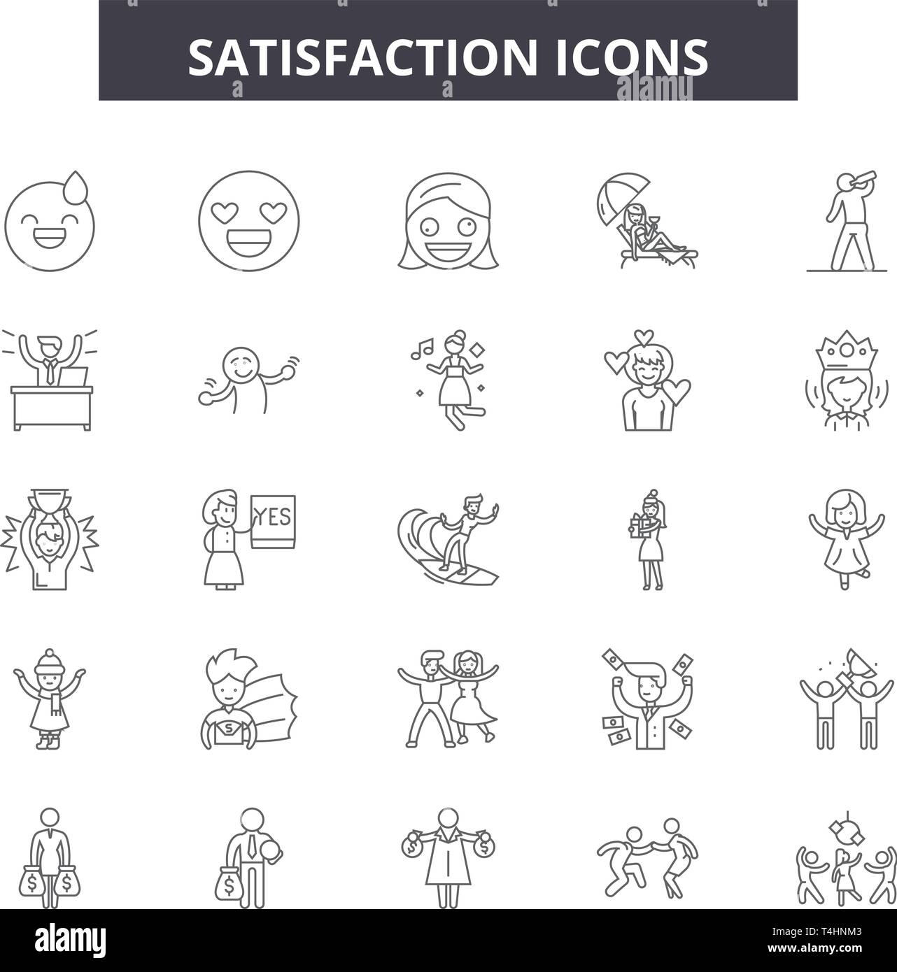 Satisfaction line icons, signs set, vector. Satisfaction outline ...